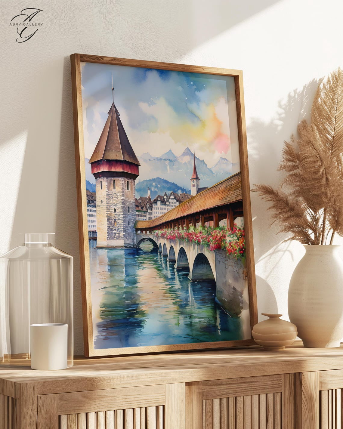 Lucerne Switzerland Poster: Chapel Bridge, Swiss Landmark Art, Unframed ...