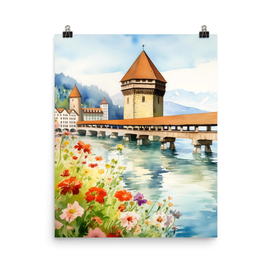 Lucerne Switzerland Print, Chapel Bridge Art, Swiss Alps Wall Decor ...