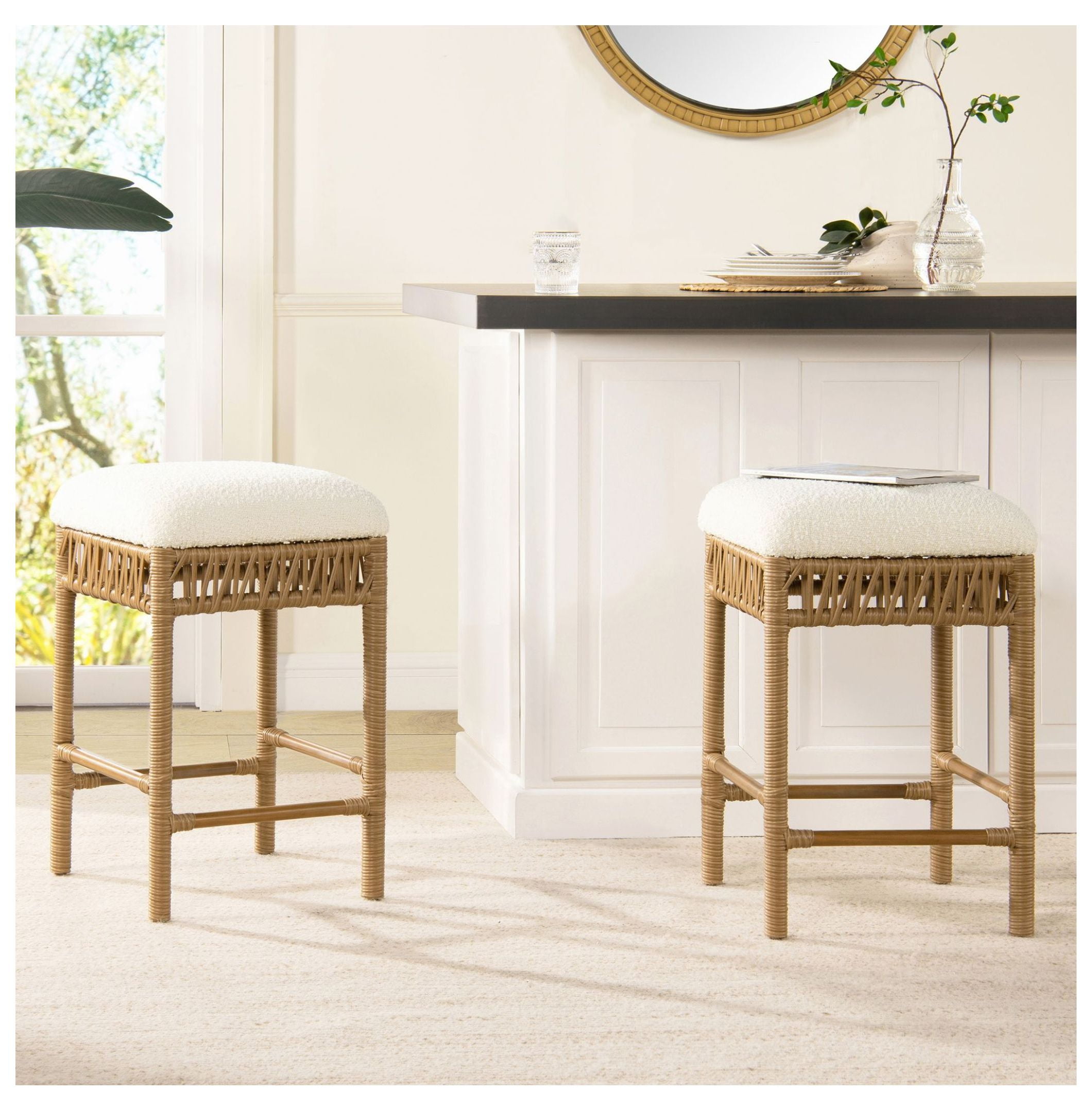 Lucia 25.5" Backless Upholstered Counter Stool with Resin Rattan Frame ...