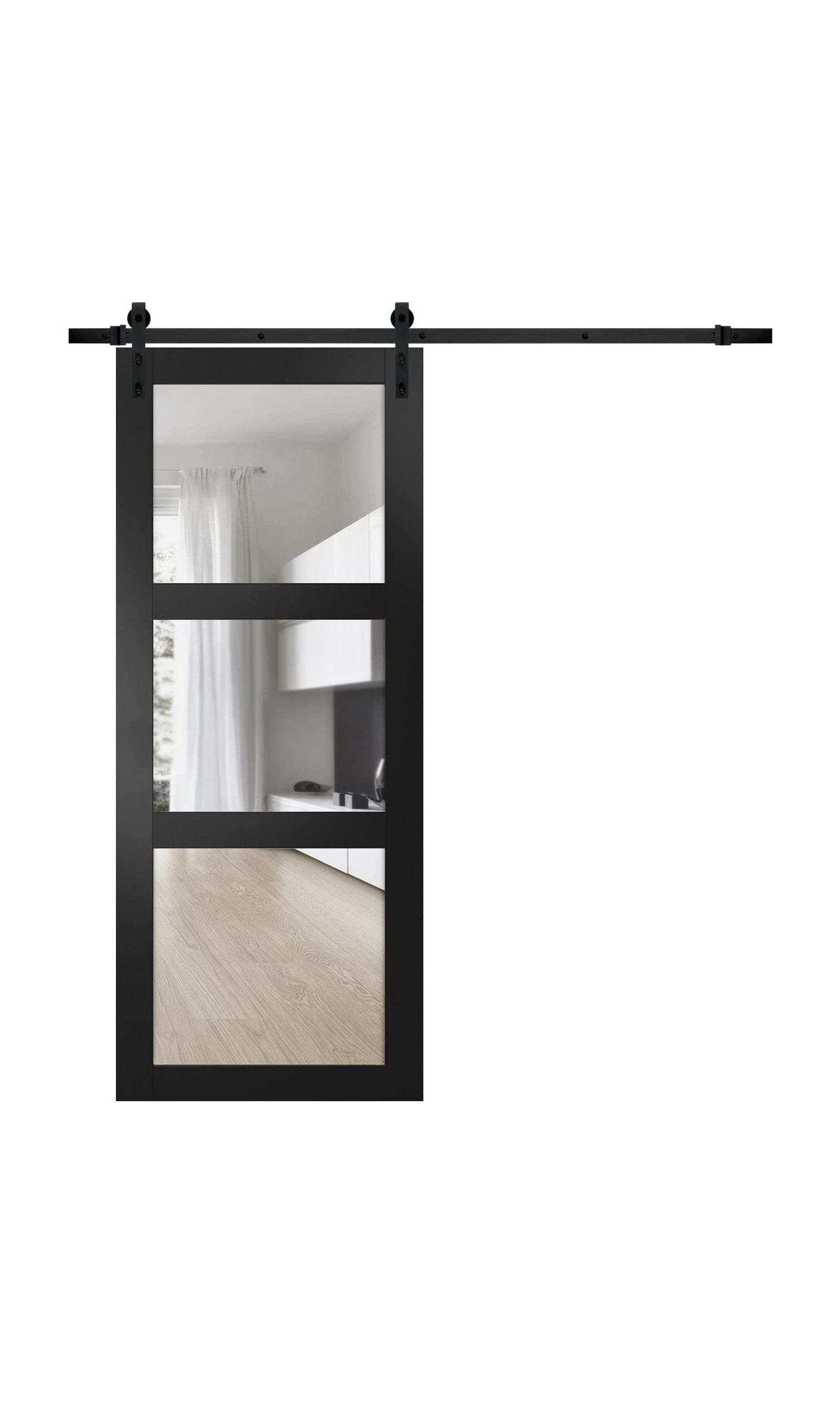Lucia 2555 Matte Black, Barn Door with Clear Glass, 6.6FT Rail Kit - 30 ...