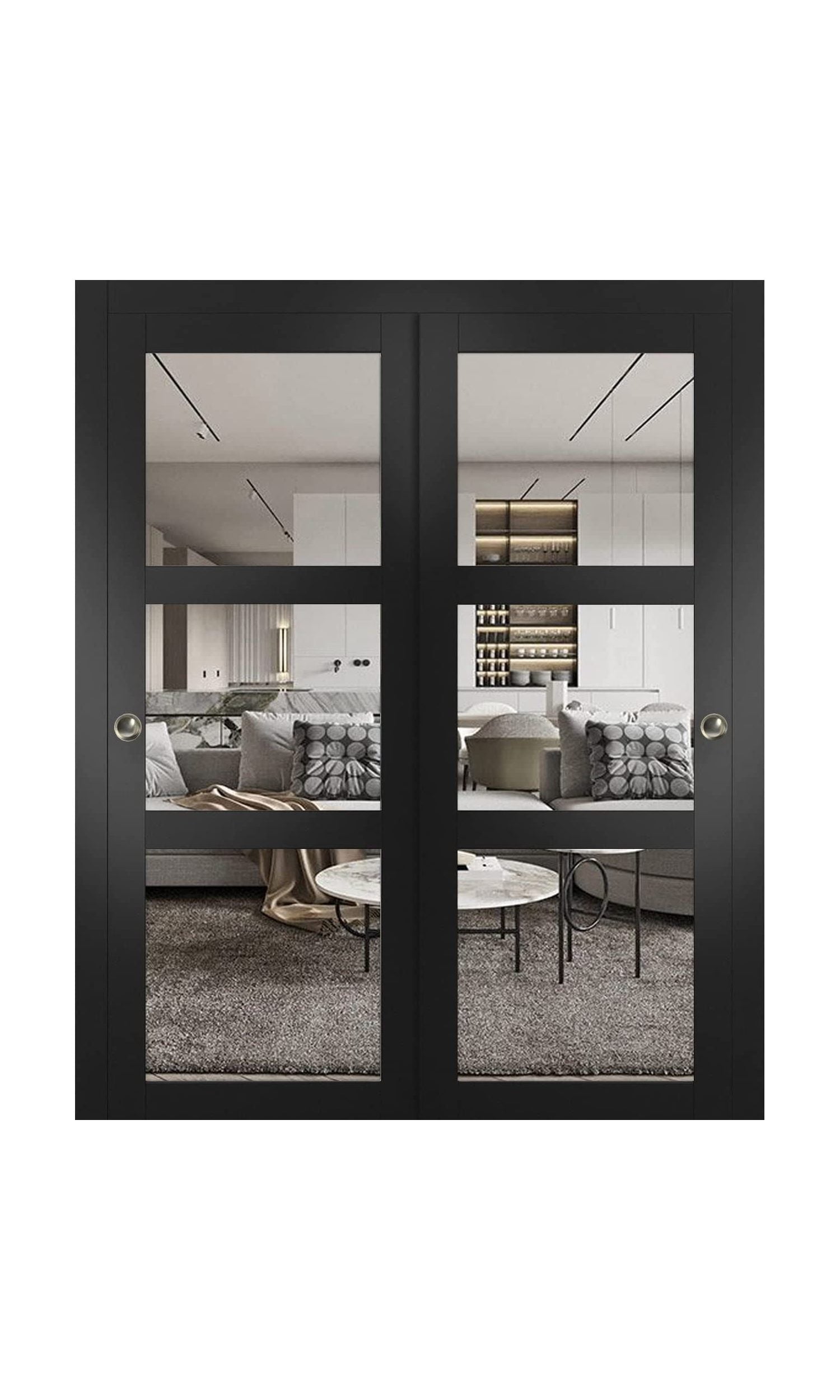 Lucia 2555 Matte Black, Sliding Closet Clear Glass Bypass Doors - 56" x 80" - Walmart.com