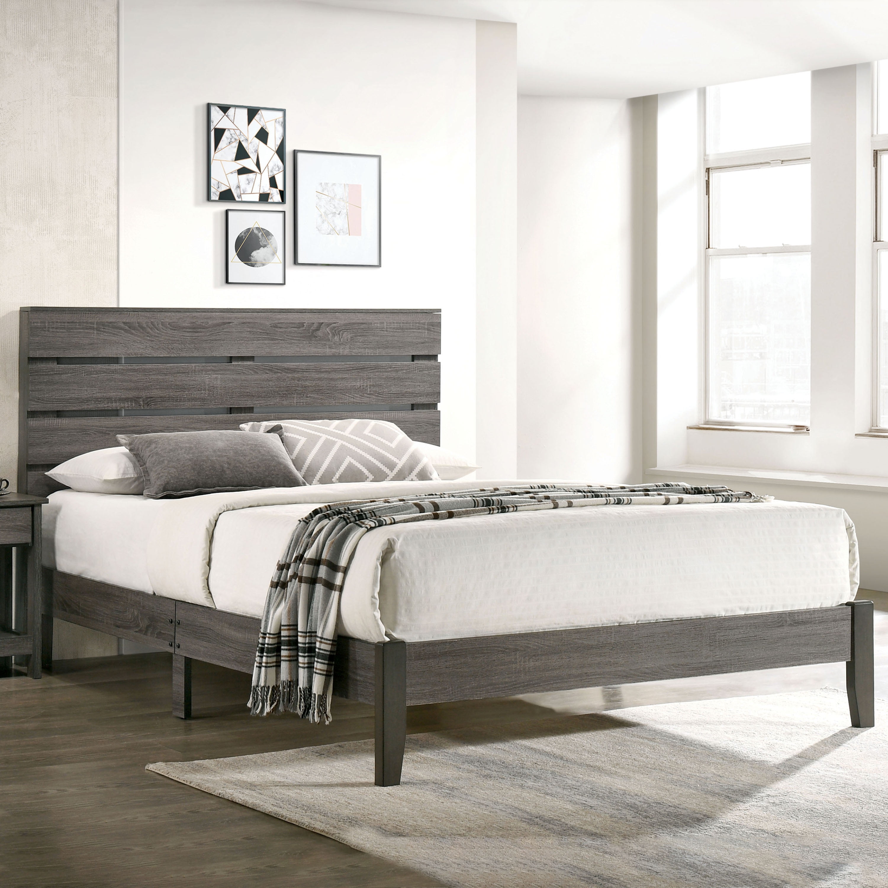Lucia Solid Wood Platform Bed, California King, Gray - Walmart.com