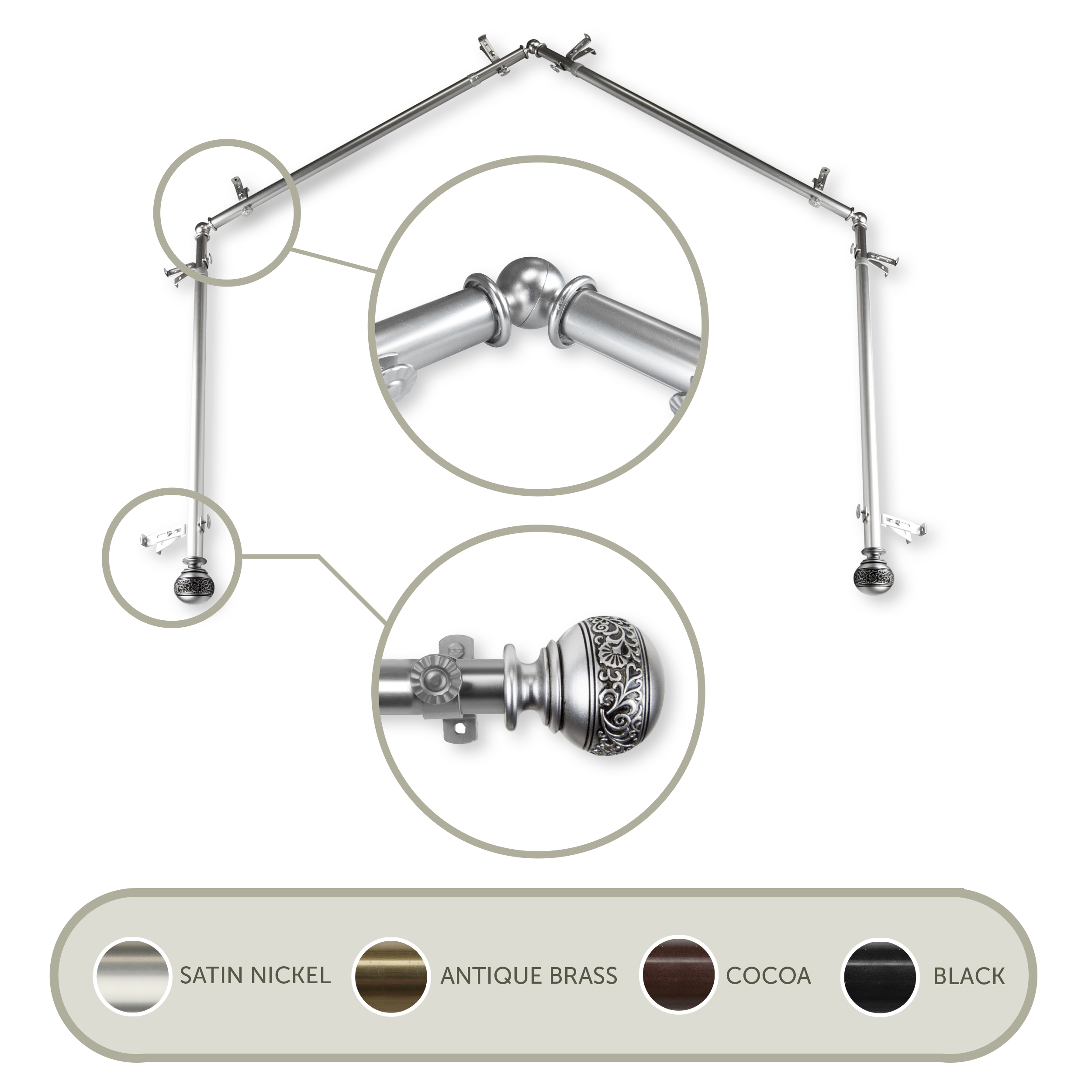 Lucid 4-Sided Bay Window Curtain Rod - Satin Nickel - Walmart.com