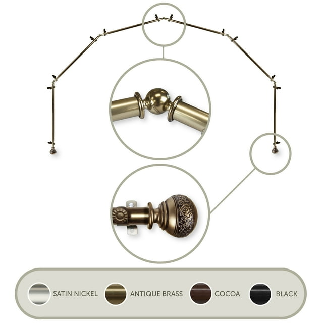 Lucid 13/16" 6-Sided Bay Window Curtain Rod - Antique Brass - Walmart.com