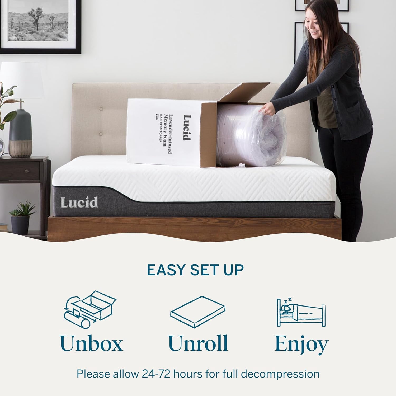 Lucid 4 Inch Lavender Memory Foam Mattress Topper, Twin XL Size ...