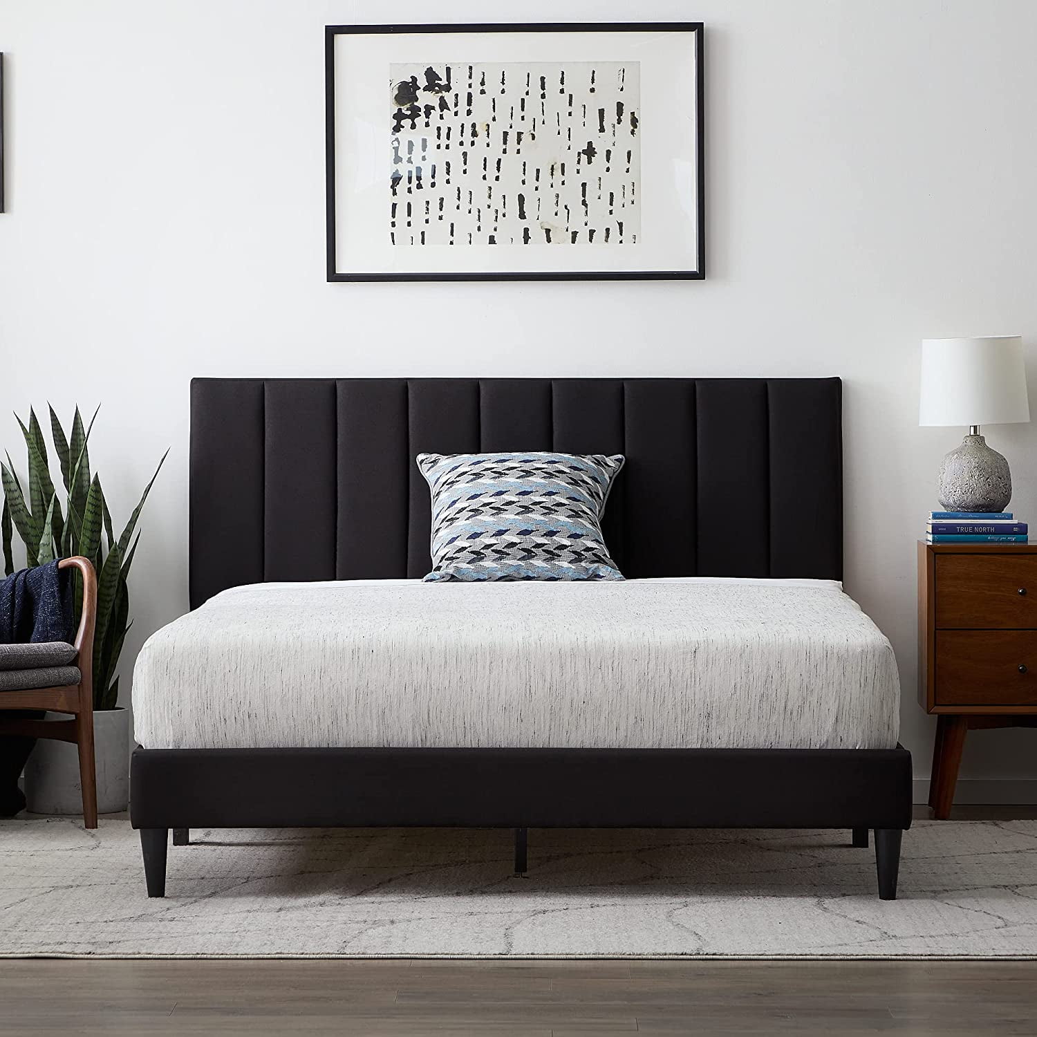 Lucid King Bedframe with Vertical Channeled Headboard — Upholstered ...