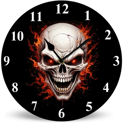 Lucidhisun Black Halloween Skull Wall Clock, 10in Silent Non-Ticking ...