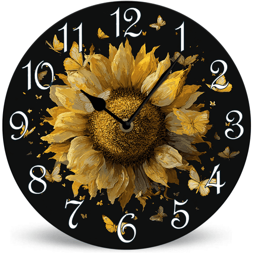 Lucidhisun Butterfly Sunflower Kitchen Wall Clock Decorative Battery ...