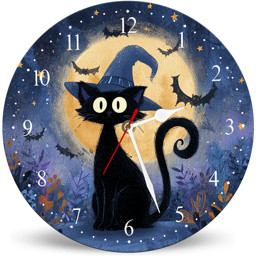 Lucidhisun Cute Black Cat Bat Moon Wall Clocks Silent Non-Ticking ...