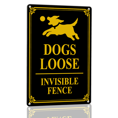 Lucidhisun Dogs Loose Invisible Fence Black Aluminium Sign 5x8in ...