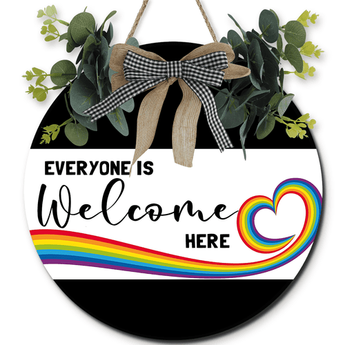 Lucidhisun Everyone Is Welcome Here Sign for Door Decorations, Wooden ...