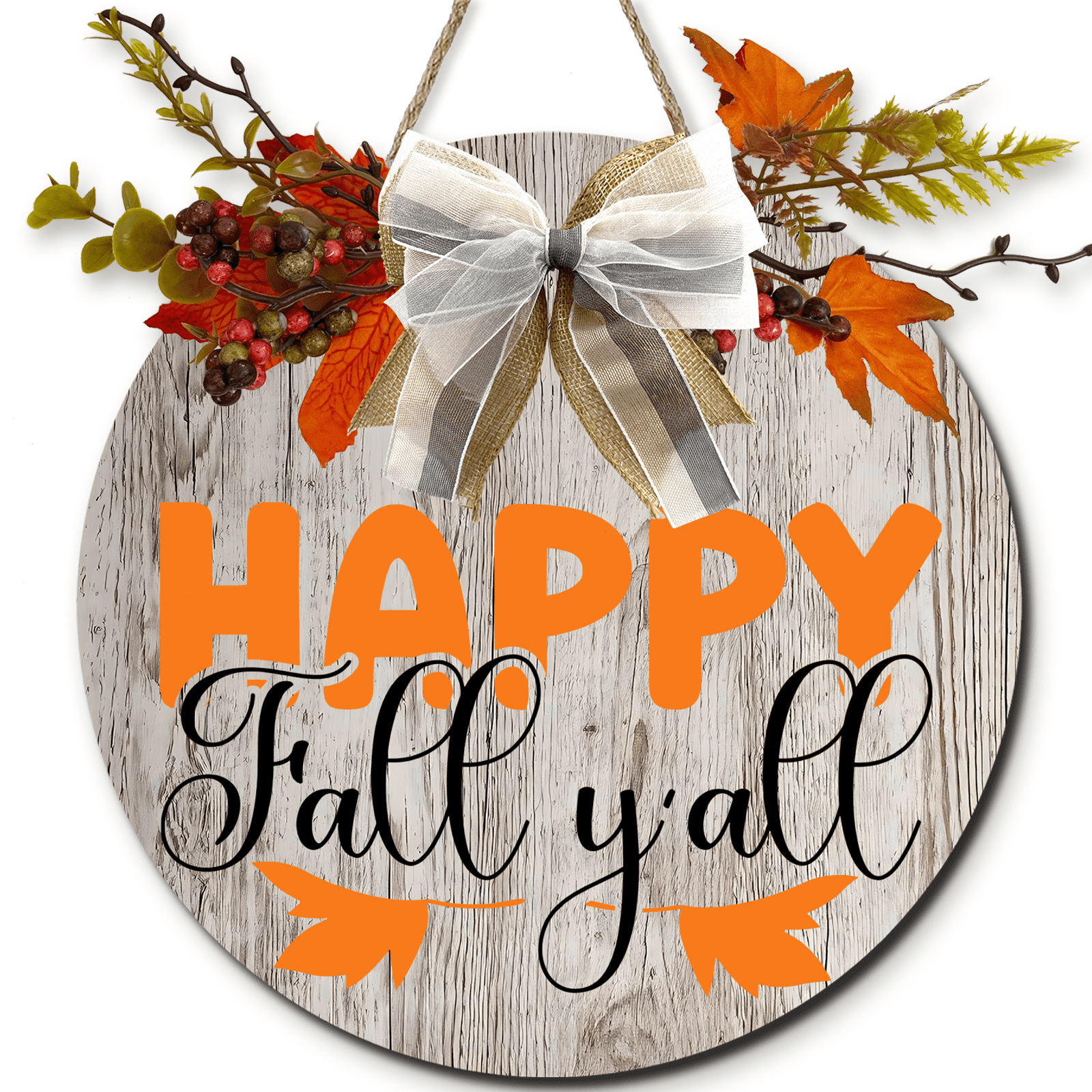 Lucidhisun Farmhouse Happy Fall Y'all Round Wood Wreaths, Pumpkin Maple ...
