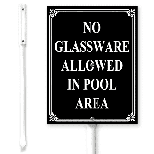 Lucidhisun No Glassware Allowed In Pool Area Yard Sign with Stakes 7×8 ...