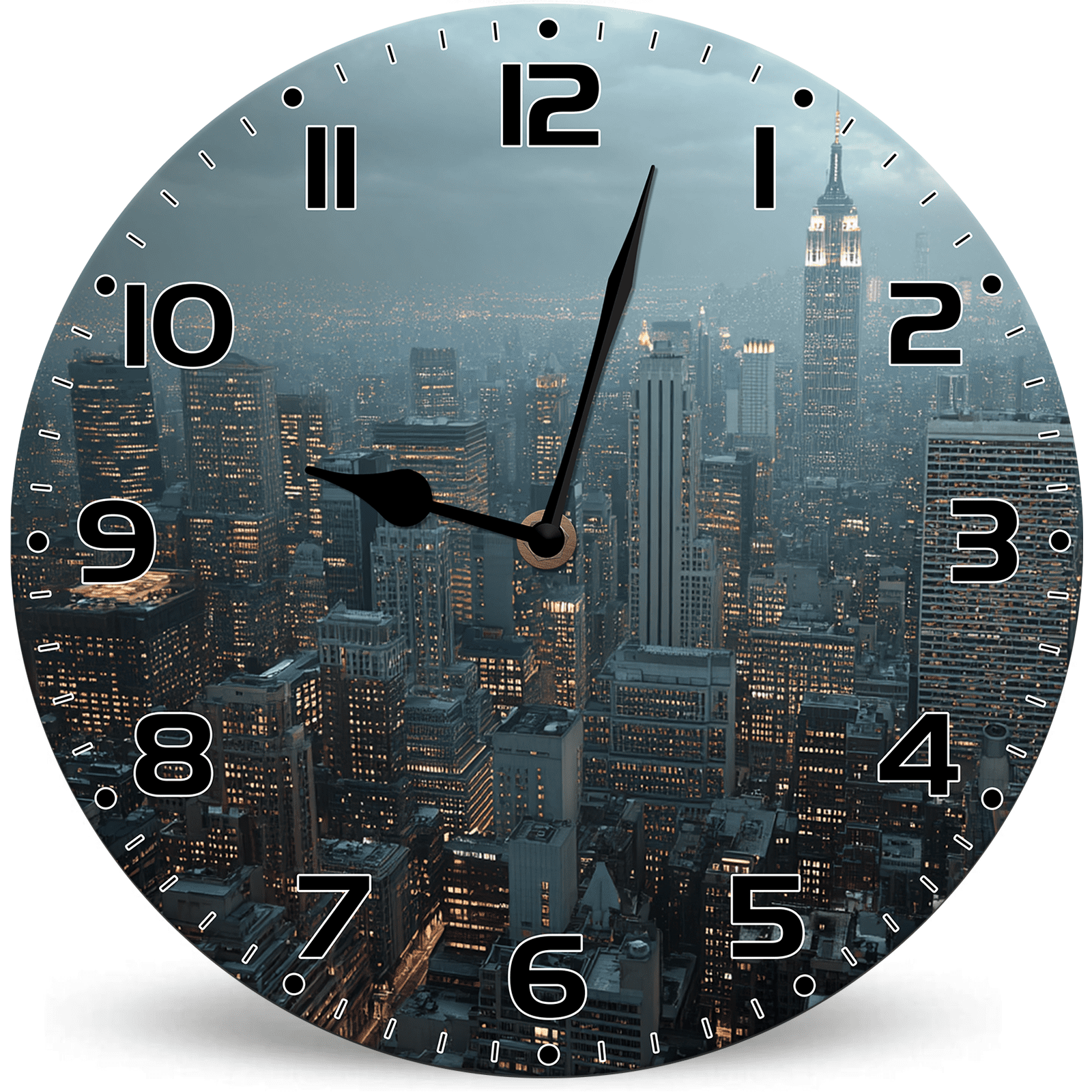 Lucidhisun New York World Scenery Wooden Clock 10in Silent Non-Ticking ...