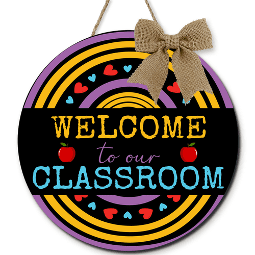 Lucidhisun Rainbow Welcome To Our Classroom Door Sign, Wooden Classroom ...