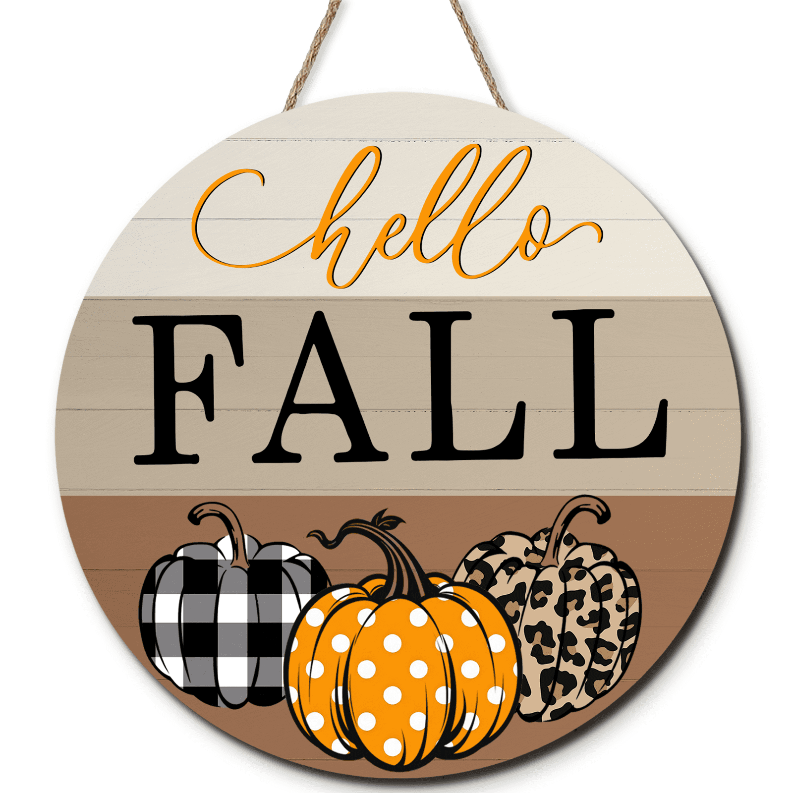 Lucidhisun Round Wood Hello Fall Sign for Front Door Porch Decor, Hello ...