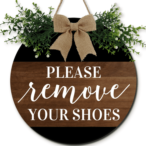 Lucidhisun Rustic Please Remove Your Shoes Front Door Sign 12in, Round ...