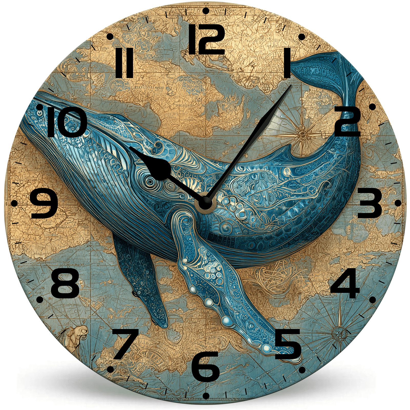 Lucidhisun Sea Creature, Blue Whale Wooden Clock 10in Silent Non ...