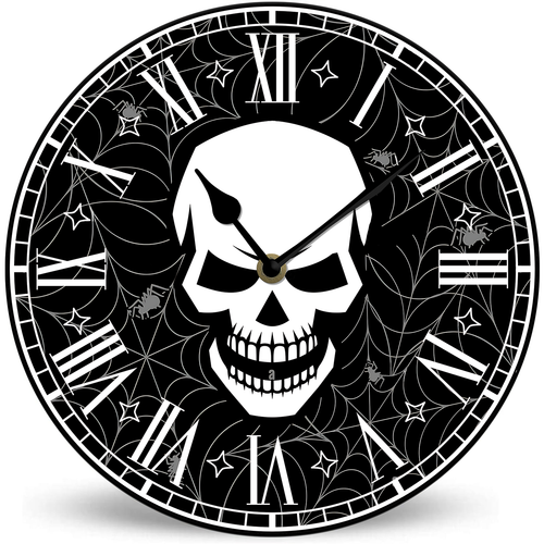 Lucidhisun Spider Web Skull Wall Clocks Silent Non-Ticking Battery ...