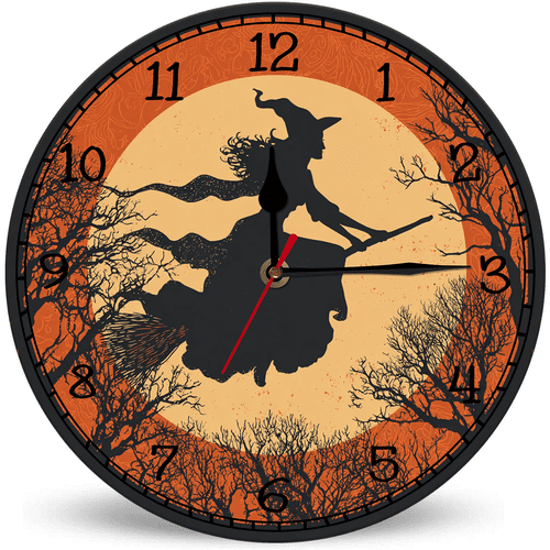 Lucidhisun Vintage Broom Flying Witch Wall Clock 10in, Silent Non ...
