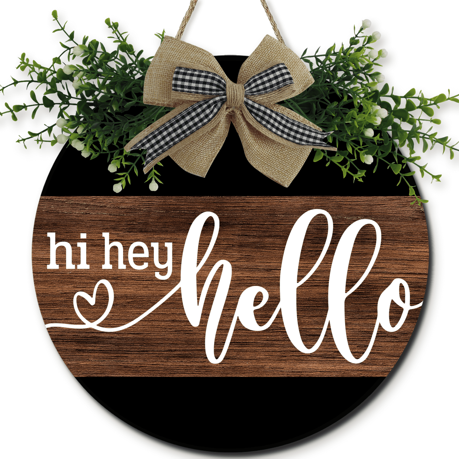Lucidhisun Wood Hi Hey Hello Signs Decorations for Porch Front Door, Theme Welcome Sign, Rustic ...