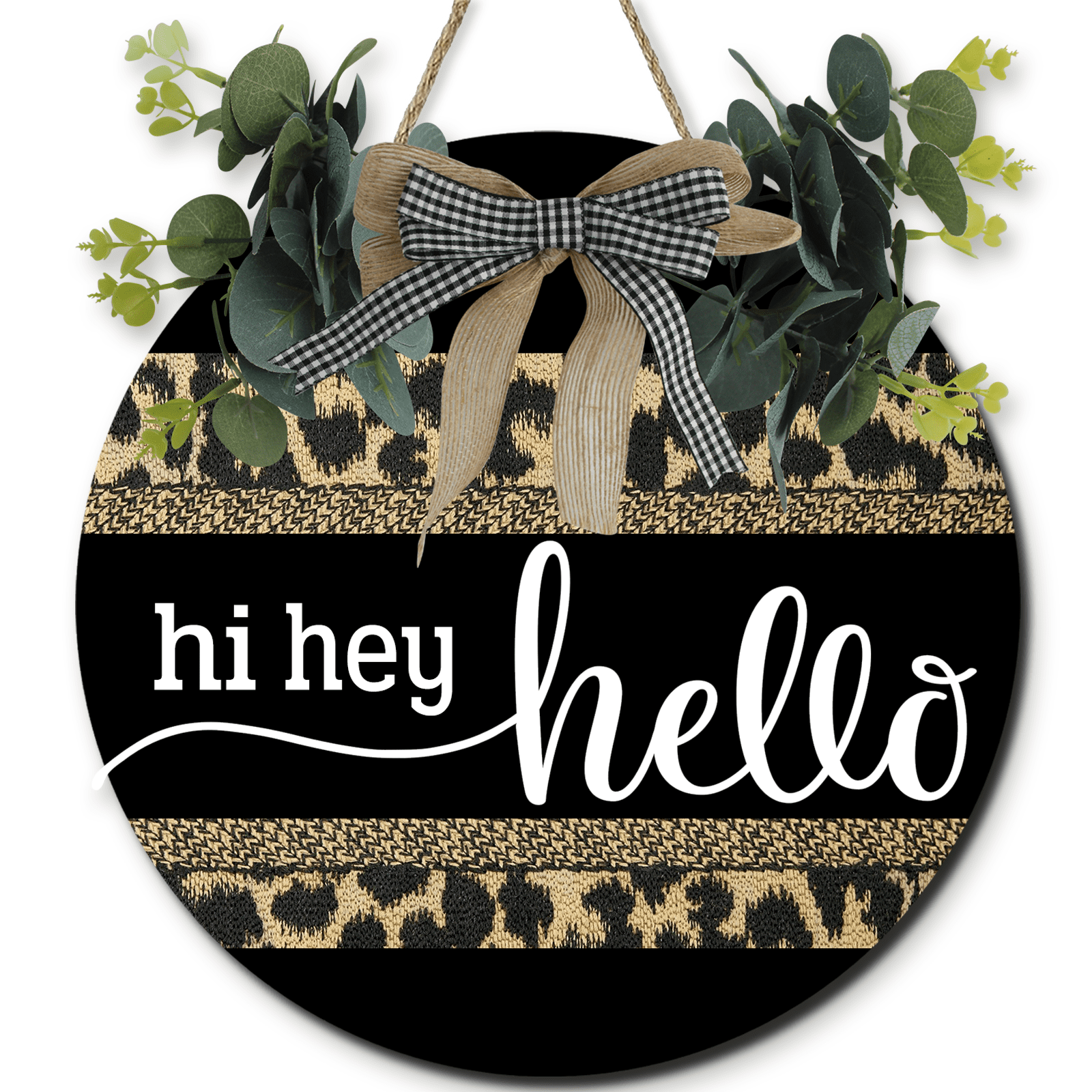 Lucidhisun Wood Hi Hey Hello Theme Hanging Signs for Front Door 11inch ...