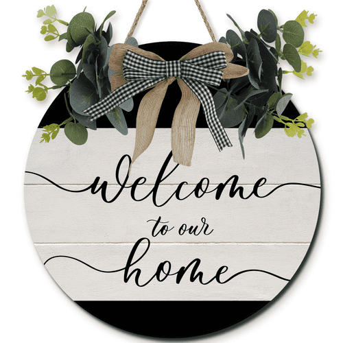 Lucidhisun Wood Round Welcome Sign for Front Door Wreath Decorations ...