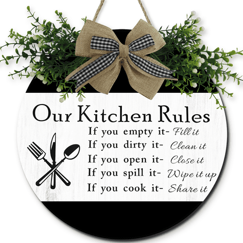 Lucidhisun Wooden Our Kitchen Rules Sign 12inch, Rustic Wood Kitchen ...