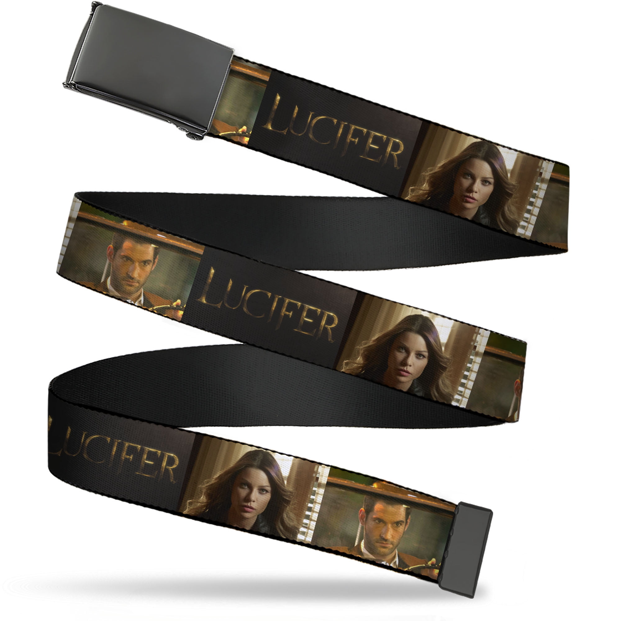 Lucifer Belt, Flip Web Belt Lucifer Title Logo Two Character Pose ...
