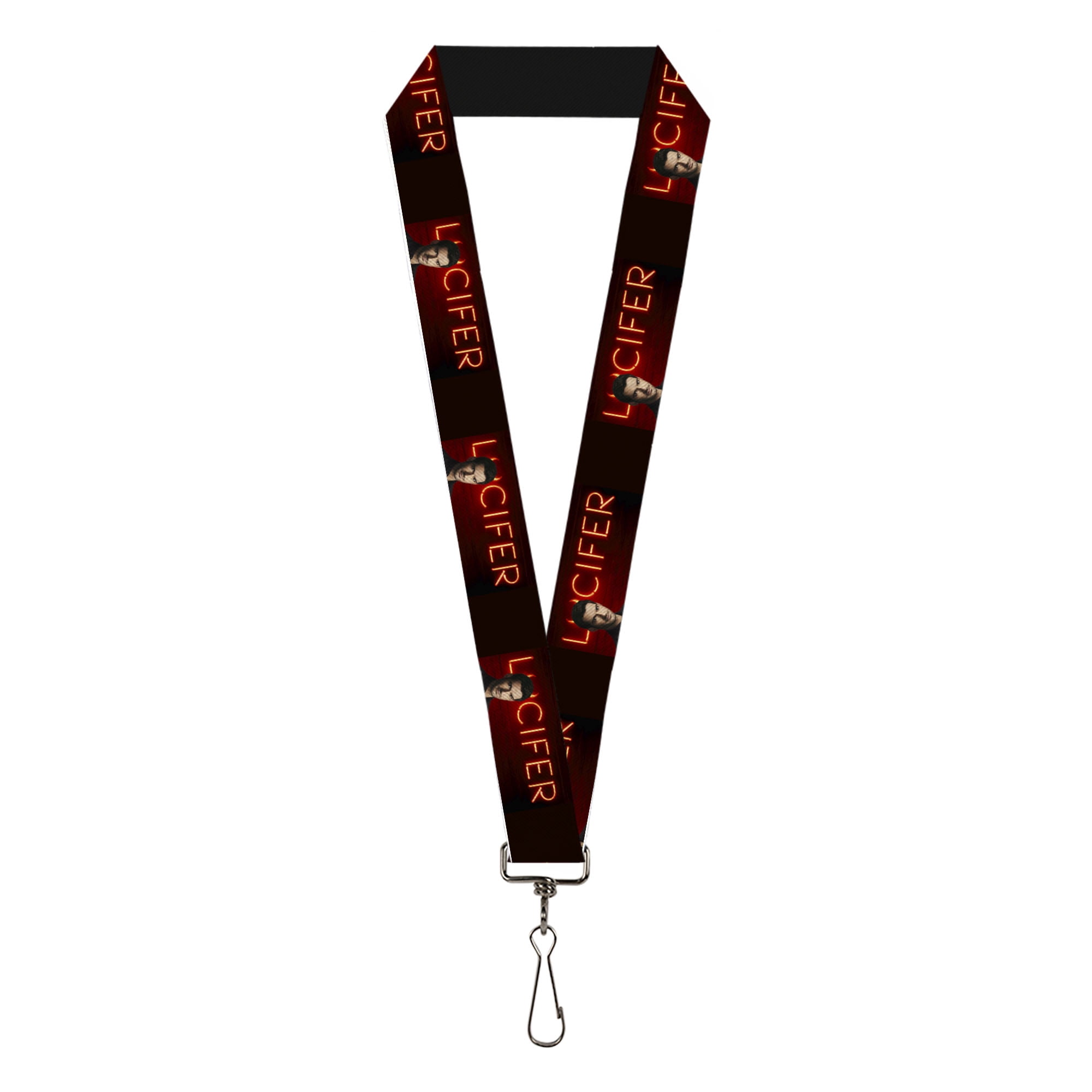 Lucifer Lanyard, Lucifer Title Logo Neon Light Pose Black Reds, Elastic ...