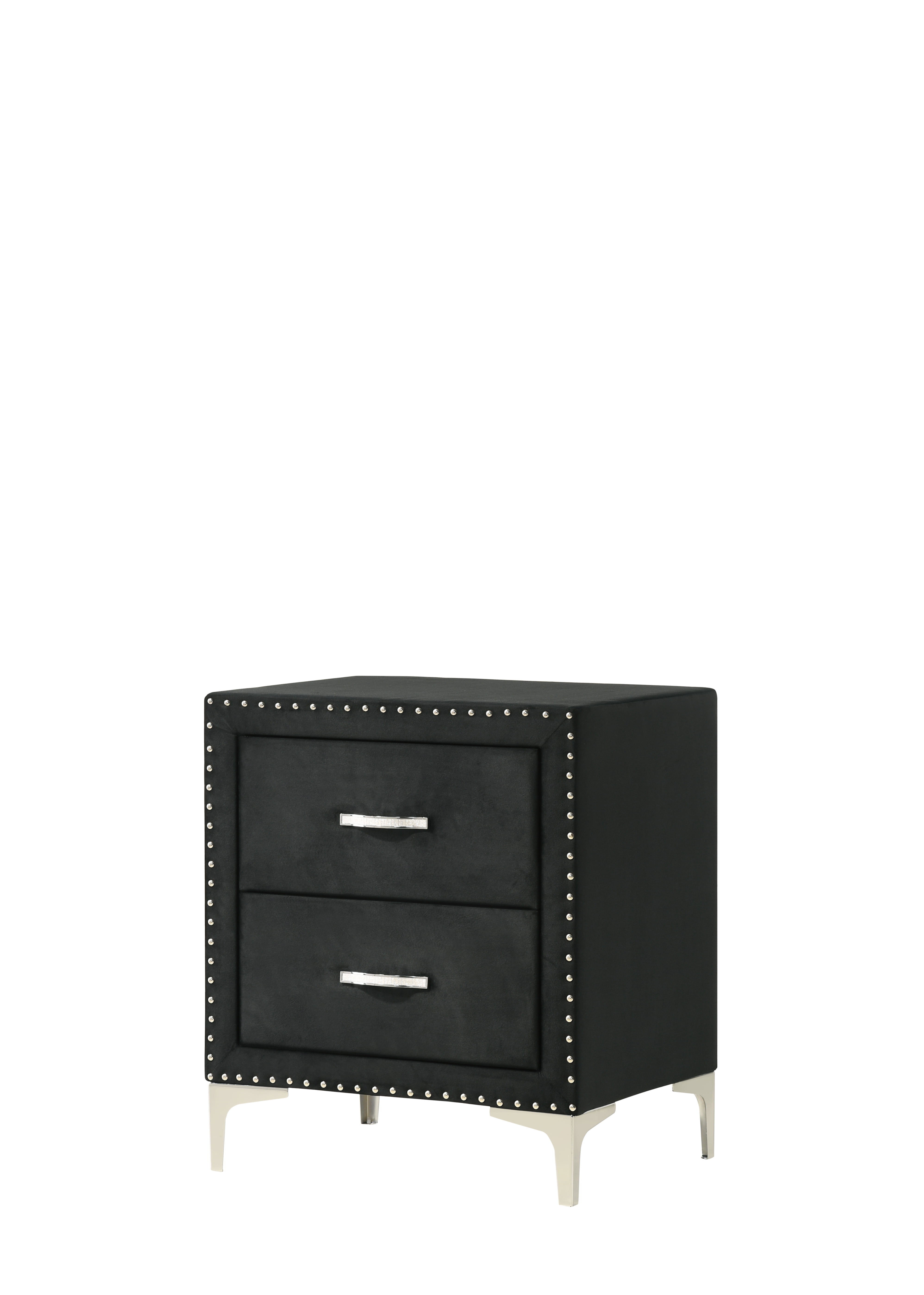 Lucinda Black Fabric Nightstand with Tempered Glass Top | 19.4"W x 24"D ...