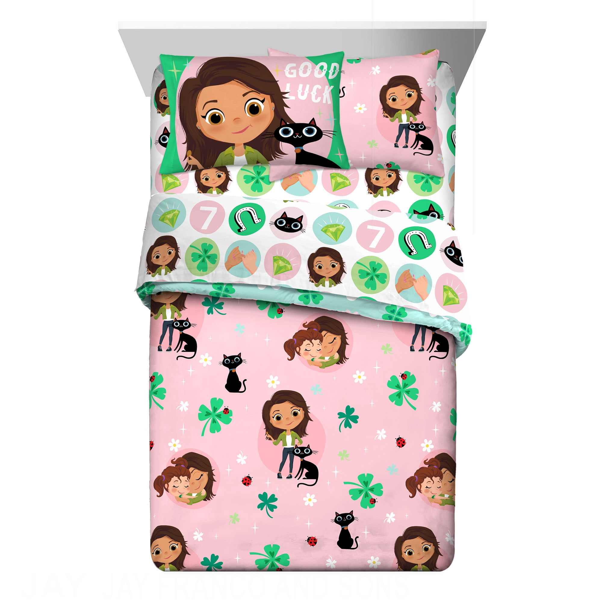 Luck Kids Twin Bed in a Bag, Comforter Sheets and Sham, Pink and Green ...