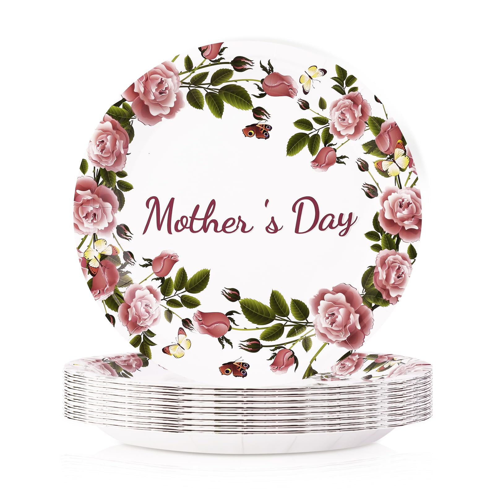 Luck.WH 50Pcs Mother's Day Plates 9in Floral Paper Plates Heavy Duty ...