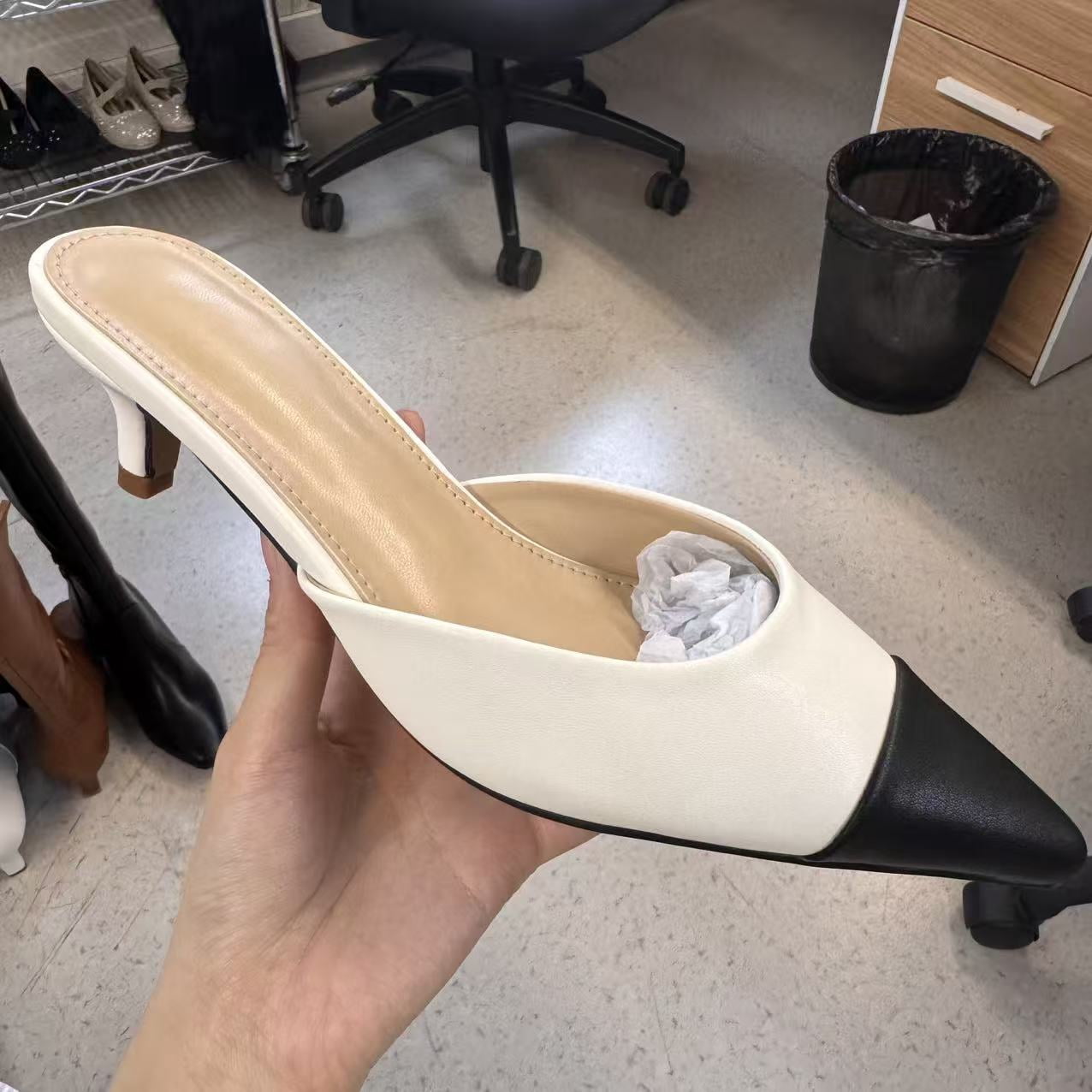 LuckLilac Women's Pointed Toe Mule Heels 2 Inch Two Tone Backless Slip ...