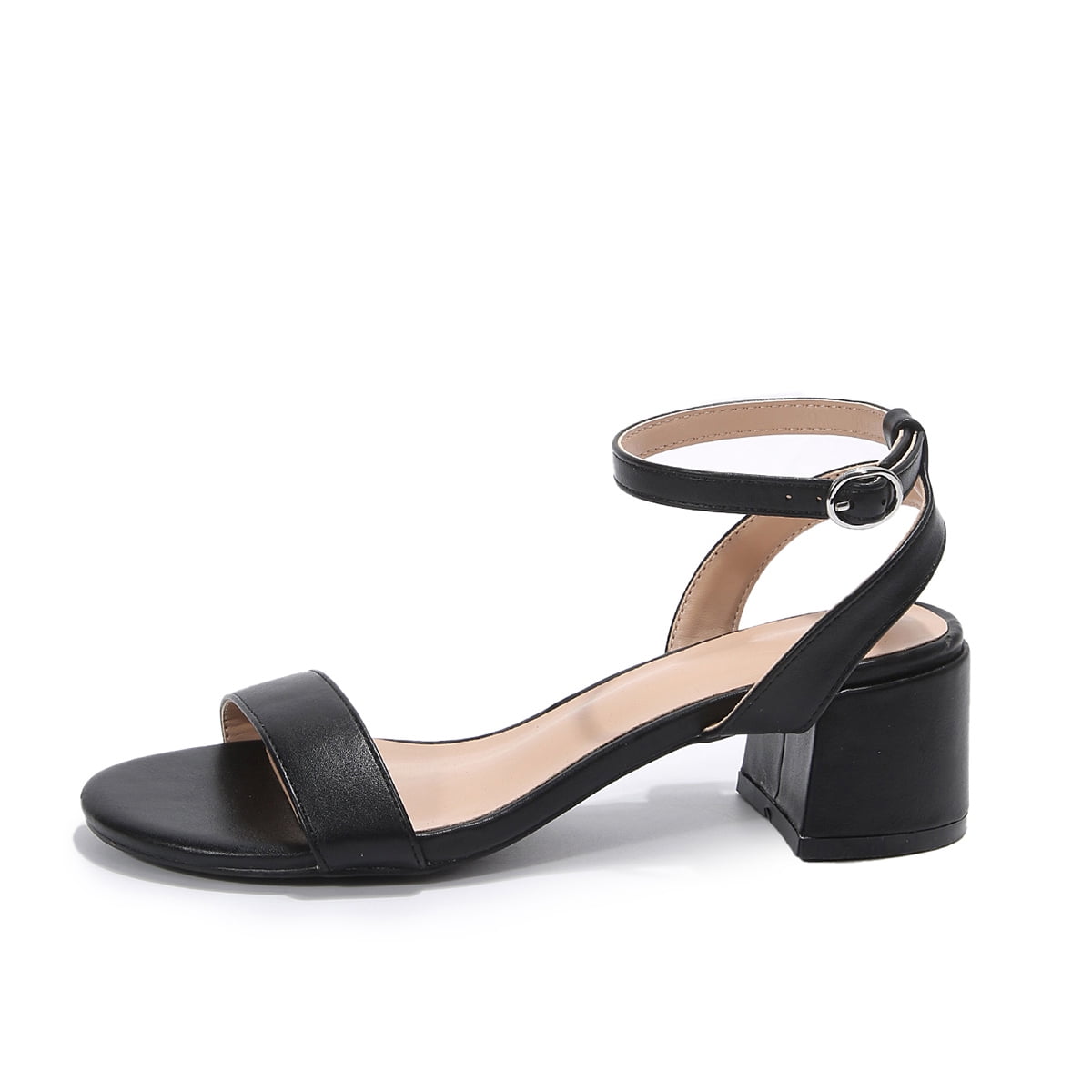 LuckLilac Women's Round Open Toe Sandals Chunky Low Heel Ankle Strap ...