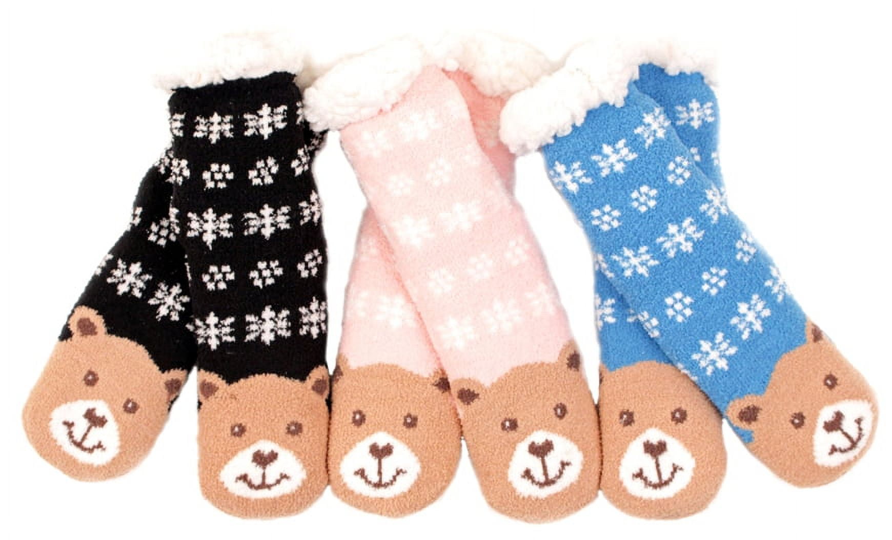 Luckers Girls 3 Pairs Pack Snuggly Cuddly Grippers Slipper Socks, Size ...