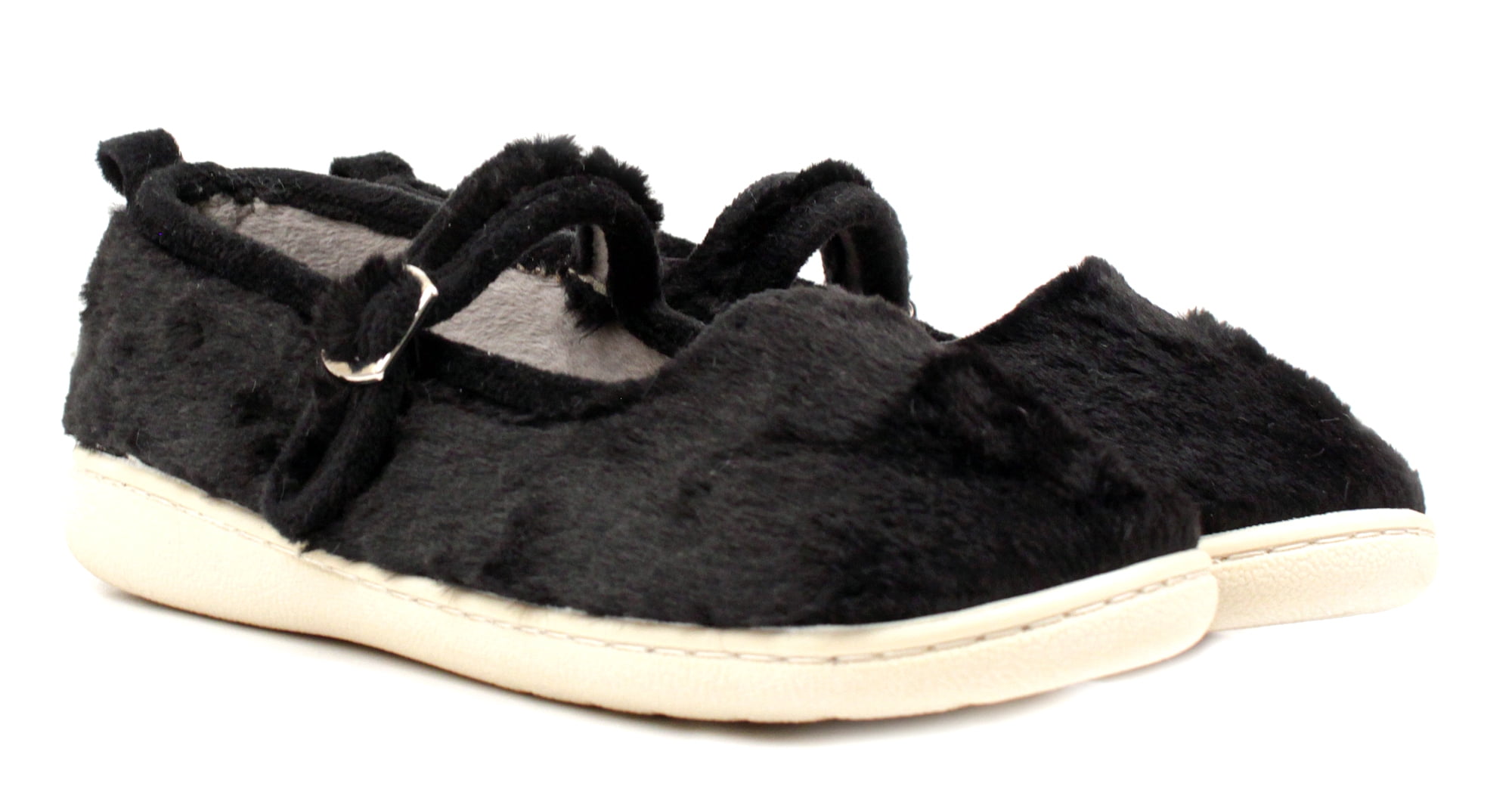 Luckers Women's Fuzzy Mary Jane Slipper Boot In Black - Walmart.com