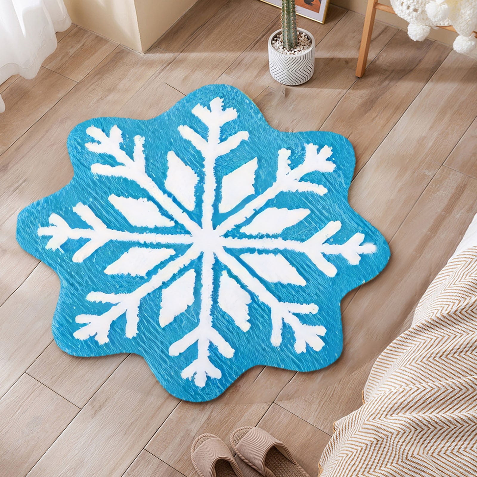 Luckky Blue Christmas Decor Snowflake Bathroom Rug, Snowflake Welcome ...