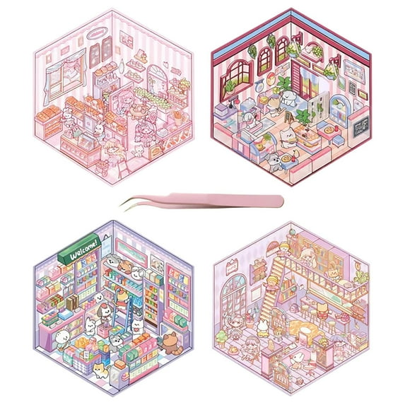 Luckky DIY 3D House Stickers,Fun DIY Stickers Scene Make Your Own Mini ...