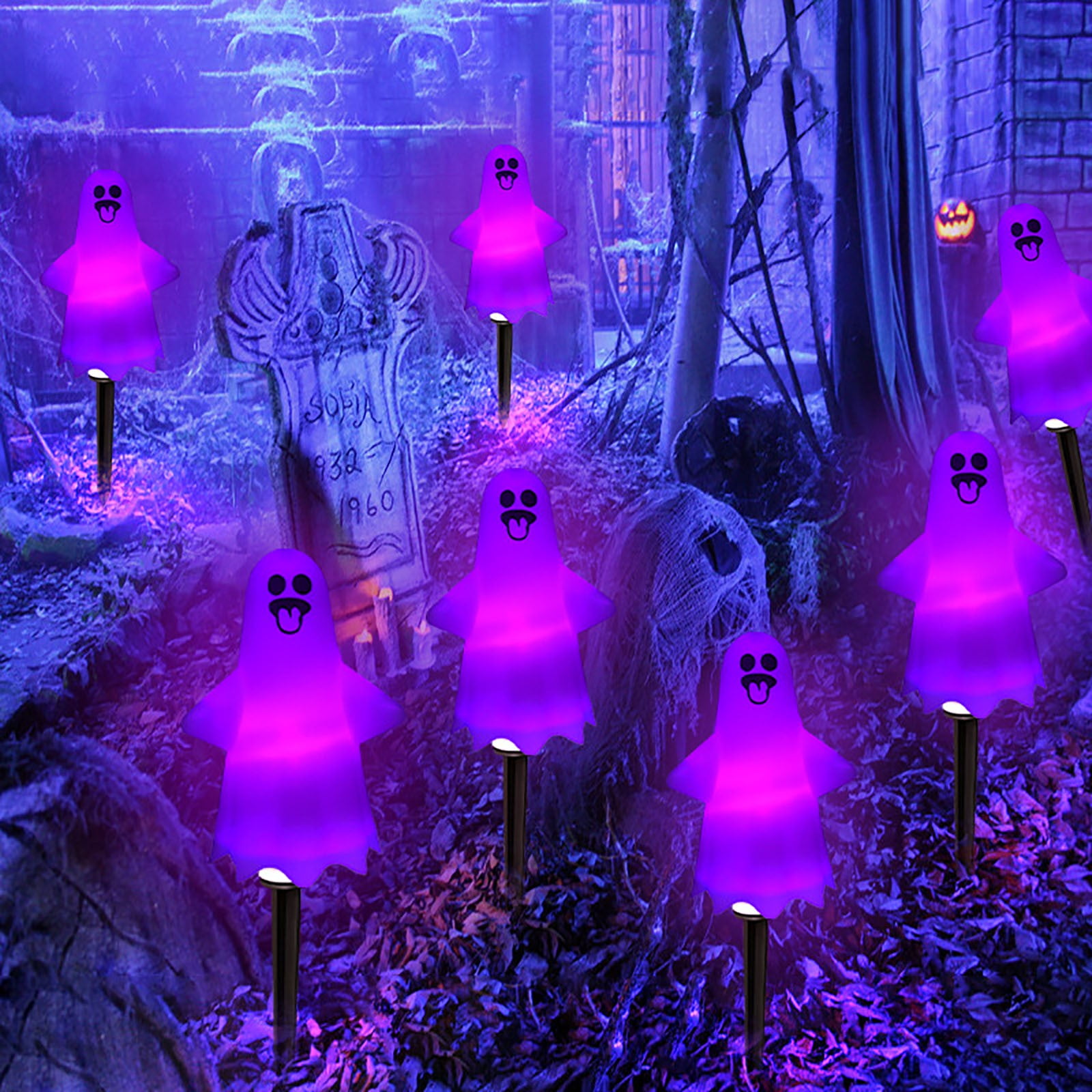 Luckky Outdoor Halloween Ghosts Pathway Marker Lights, 8 White Ghost ...