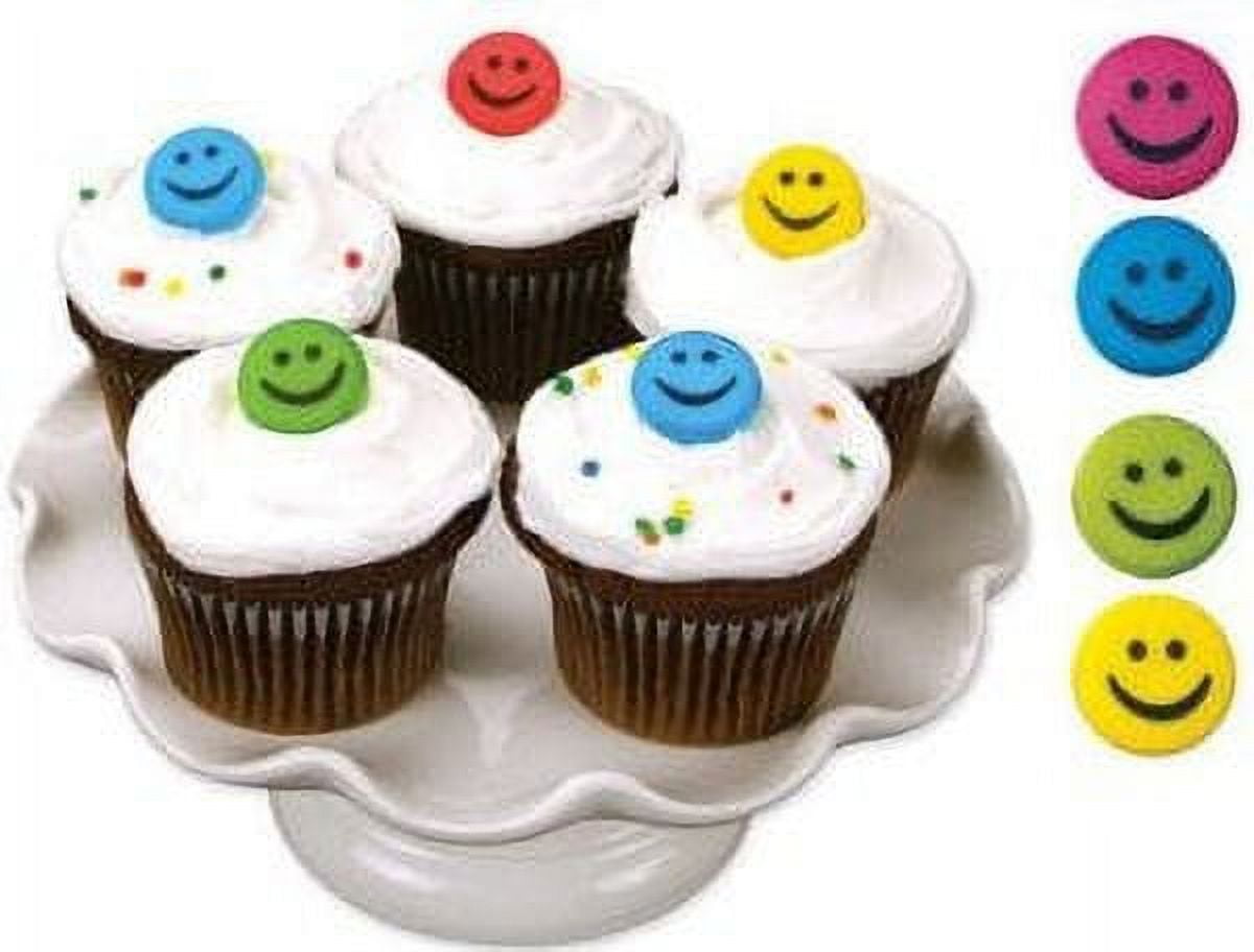 Lucks Creations Edible Sugar Smiley Face Cupcake Toppers for Baking ...
