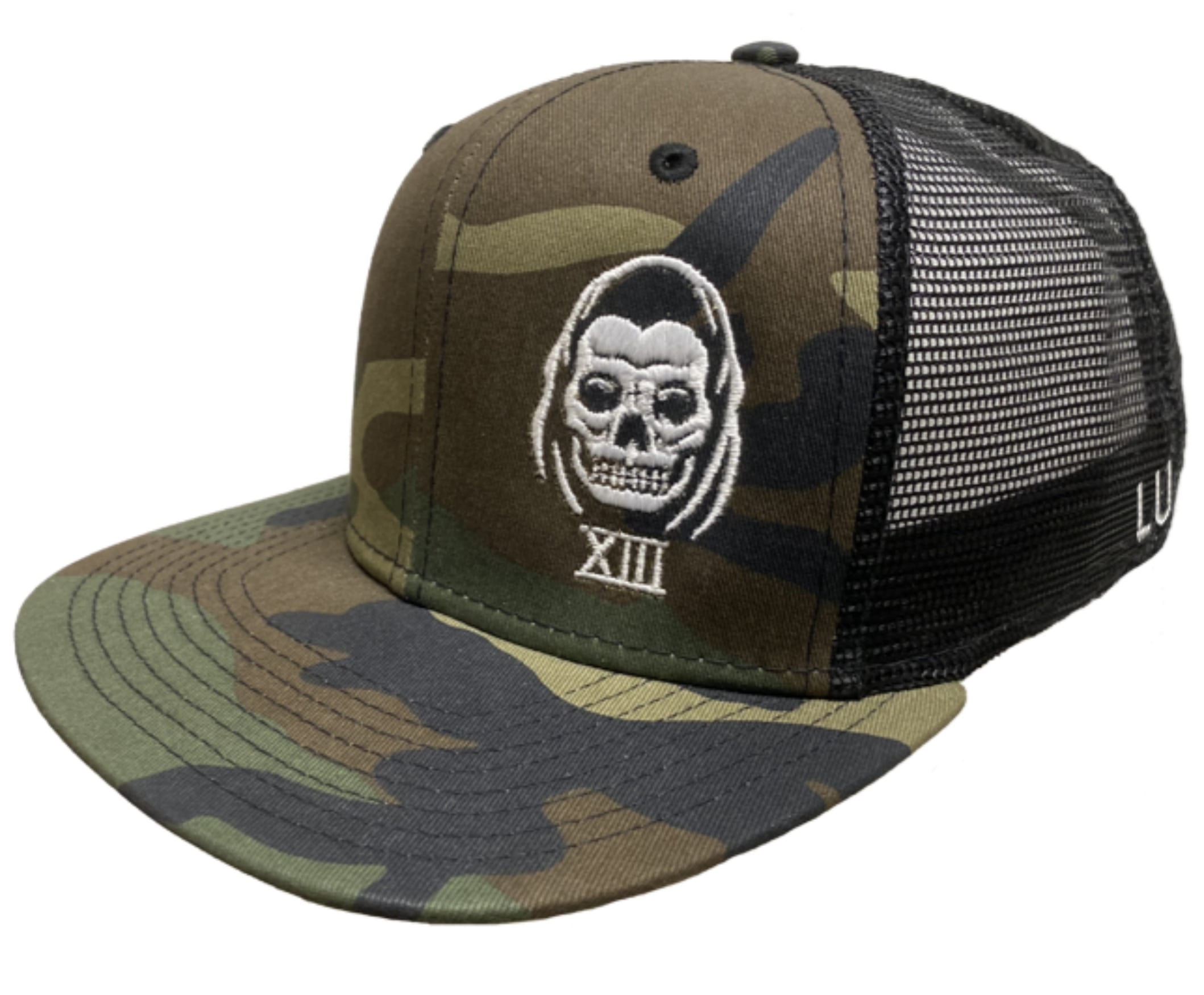 Lucky 13 The Speed Reaper Flat Bill Trucker Hat Camouflage Green ...