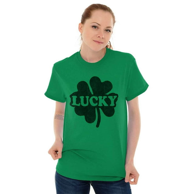 Lucky 4 Leaf Clover St Patricks Day Mens Graphic T Shirt Tees Brisco