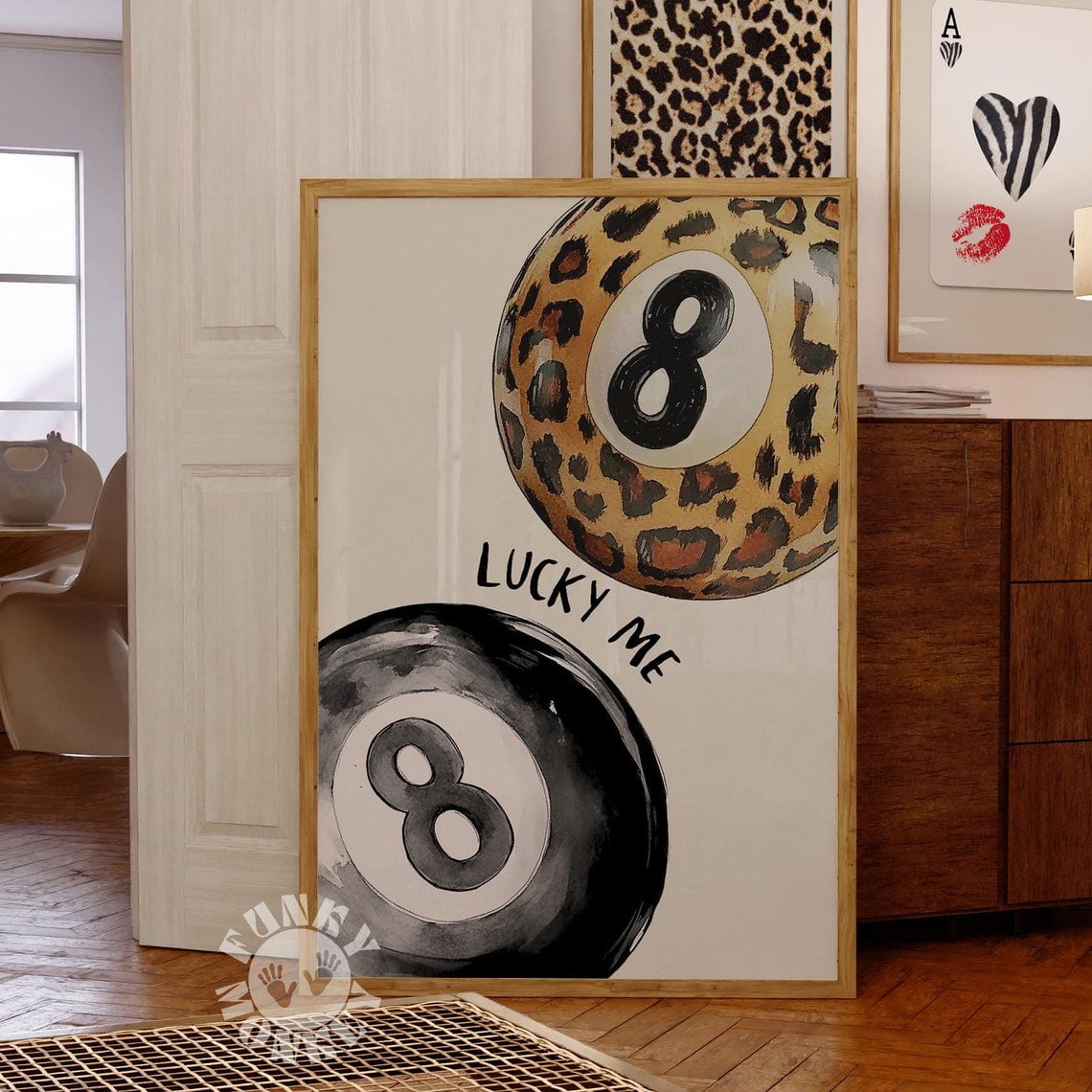 Lucky 8 Ball Leopard Print, Retro Eight Ball Billiard Poster, Trendy ...