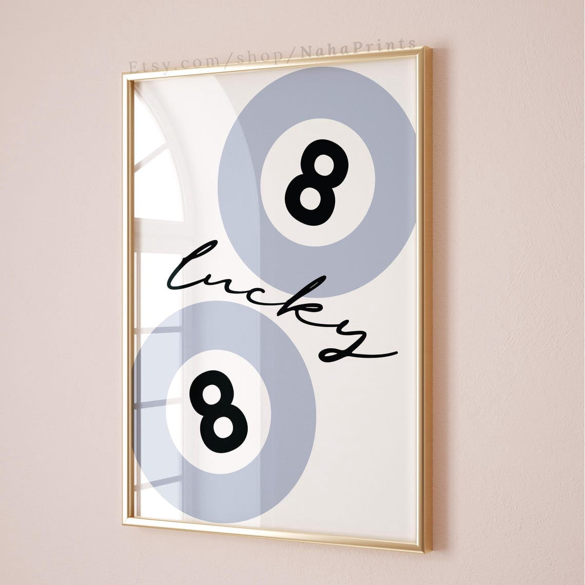 Lucky 8 Ball Poster, Retro Light Blue Aesthetic, Trendy Apartment Decor ...