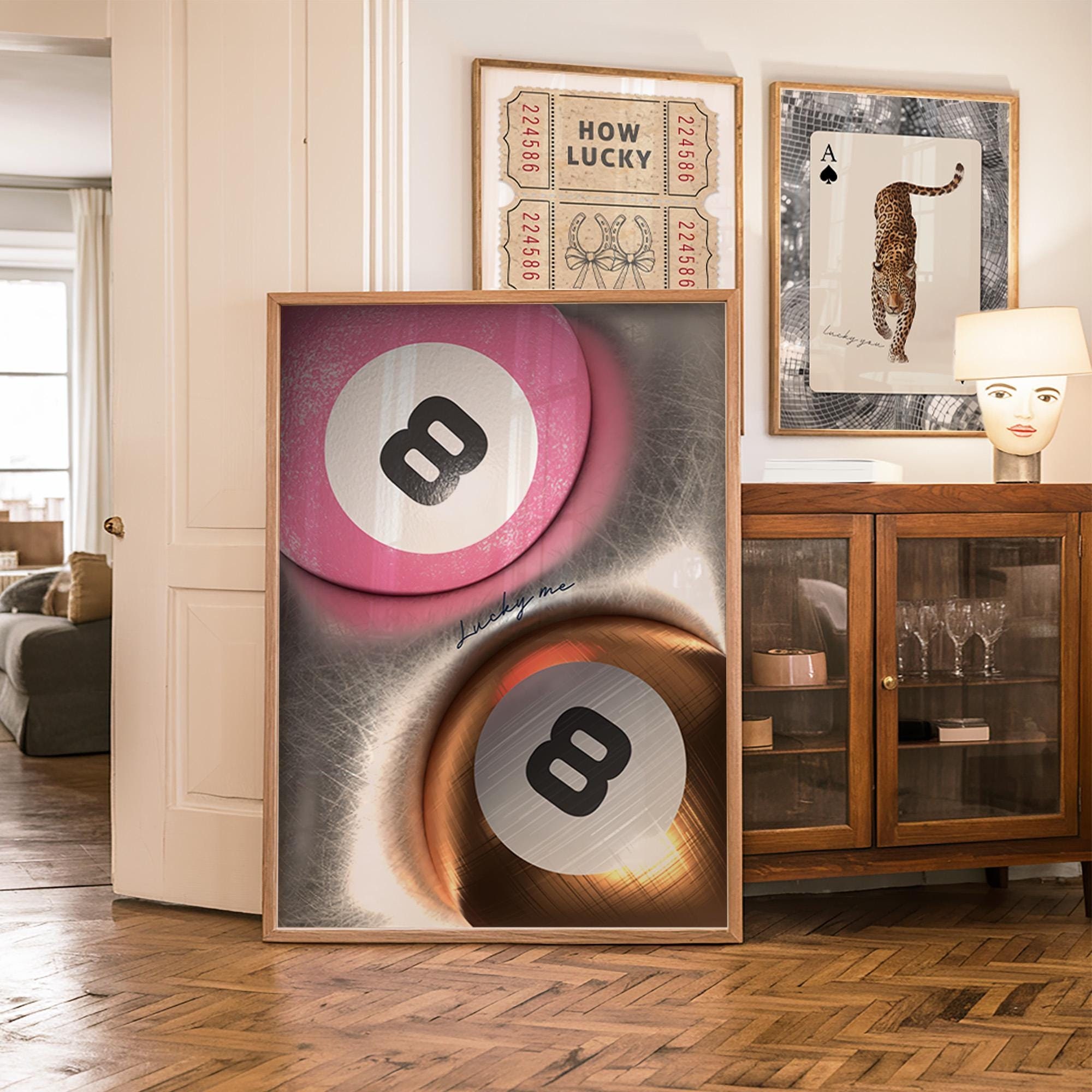 Lucky Me 8 Ball Print Trendy Pink Wall Art Silver Trippy Funky ...