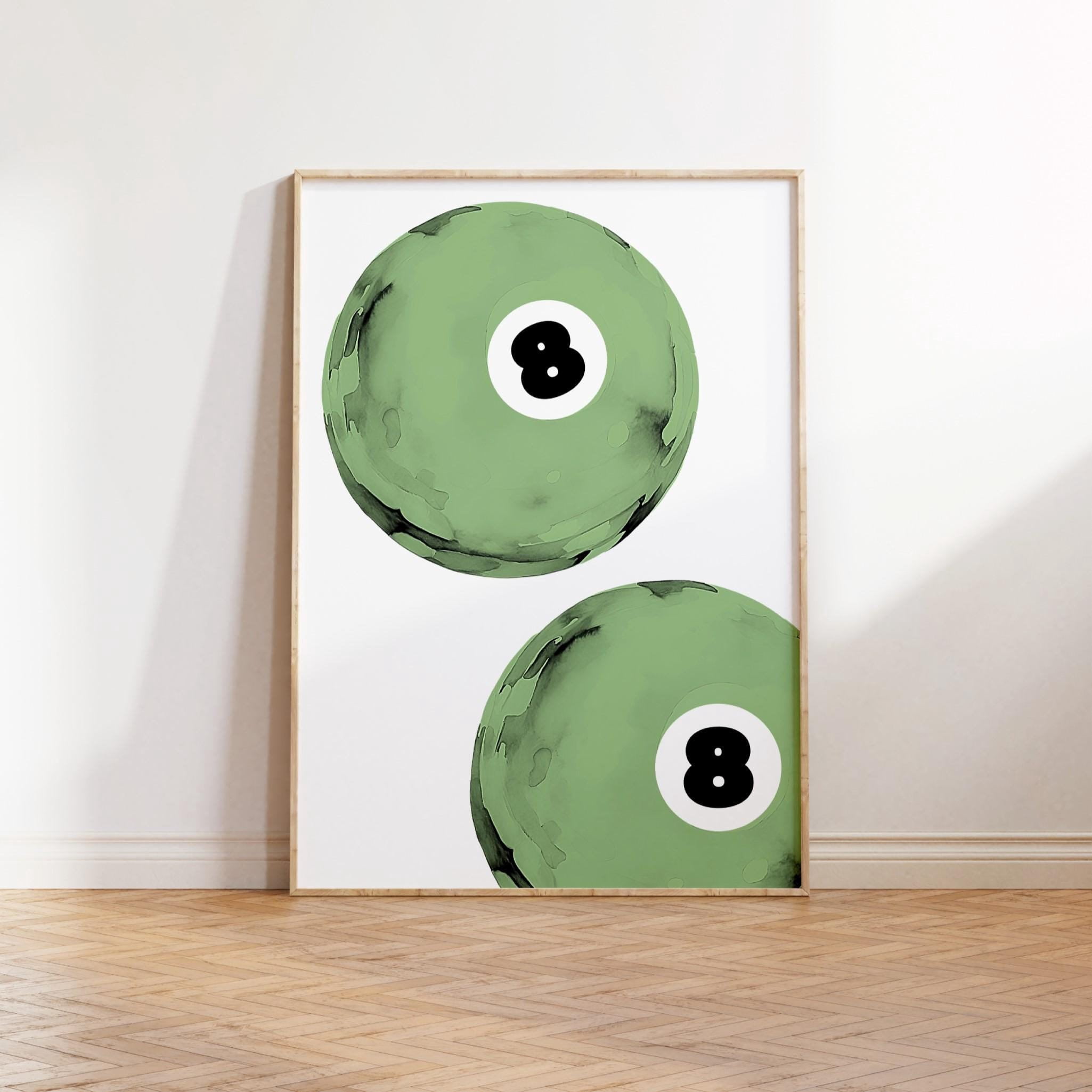 Lucky 8 Ball Wall Art Vintage Pool Ball Print Sage Green Pool Ball ...