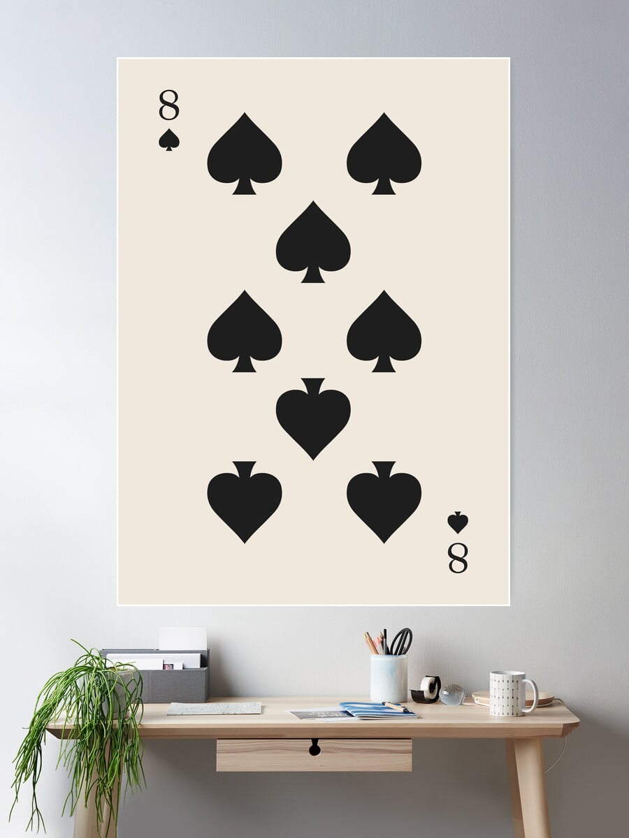 Lucky 8 Of Spades Black And White Poster Wall Art, Modern Wall Decor ...