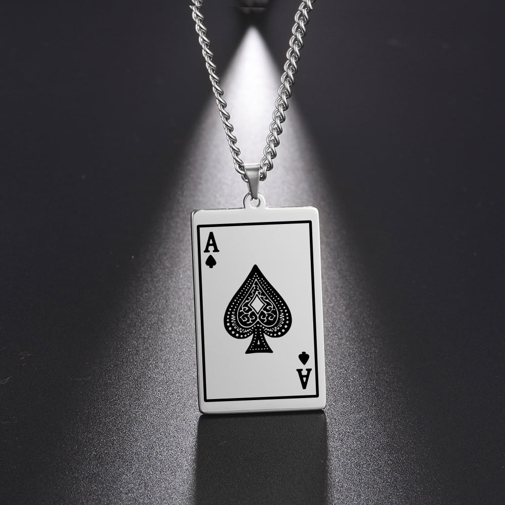 Lucky Ace Of Spades Men Statement Playing Card Poker Pendant Necklace ...