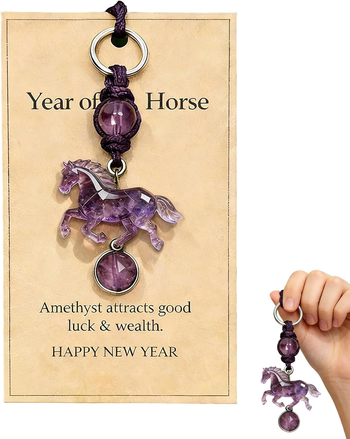 Lucky Amethyst Crystal Horse Keychain-A Symbol of Wisdom & Success ...